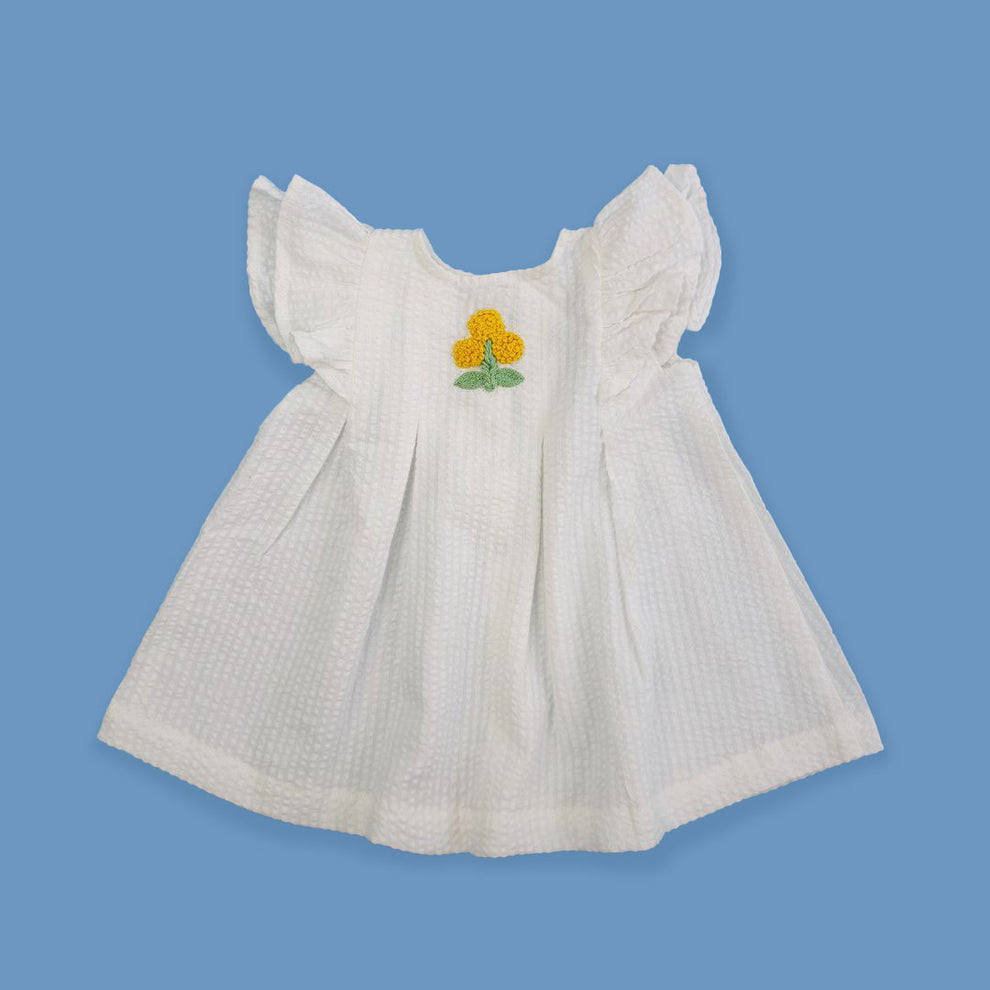 ORGANIC COTTON WHITE BABY GIRL IRIS DRESS – KEEBEE